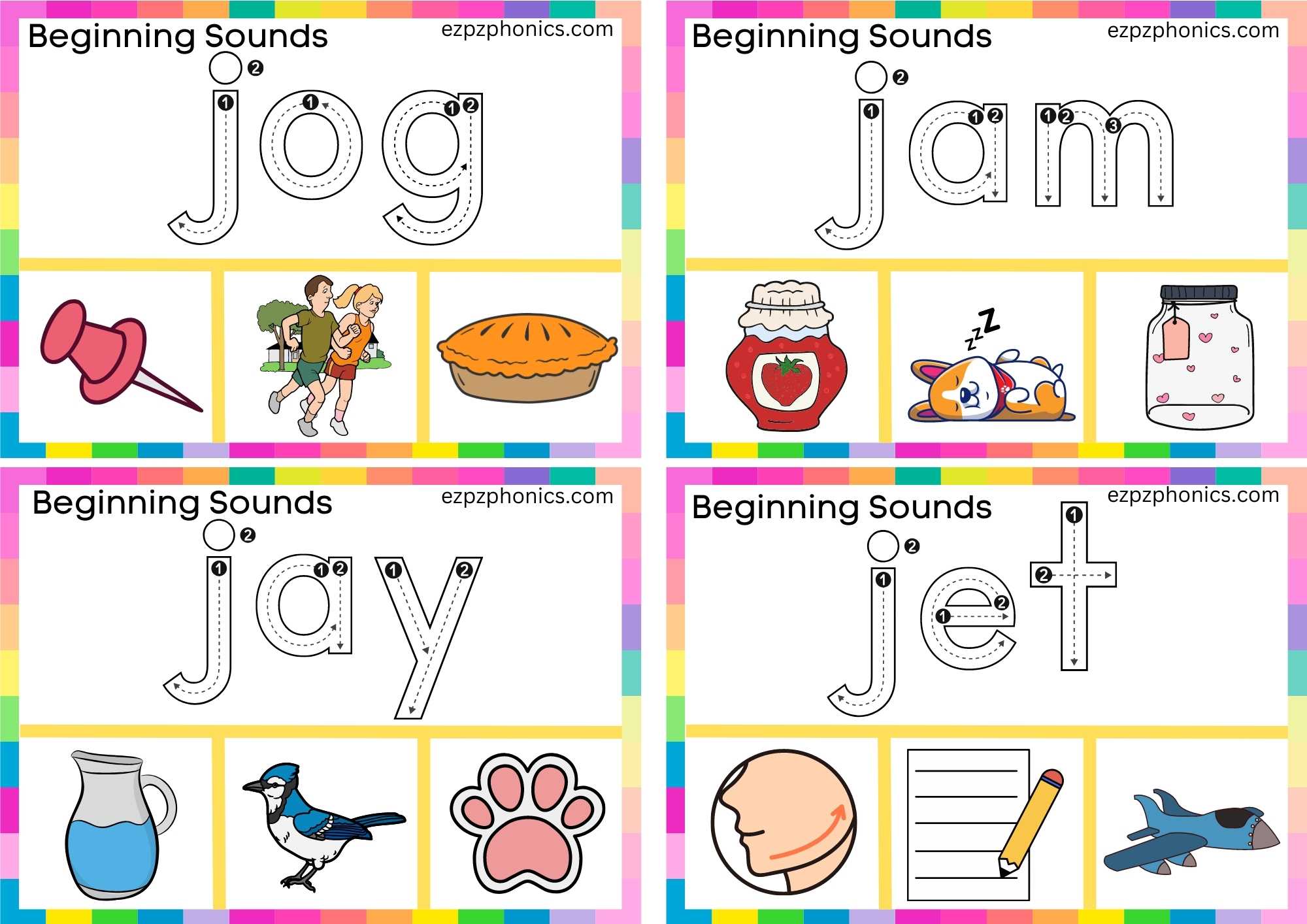 Letter J Trace The Word And Clip The Correct Image Group 1 - ezpzphonics.com